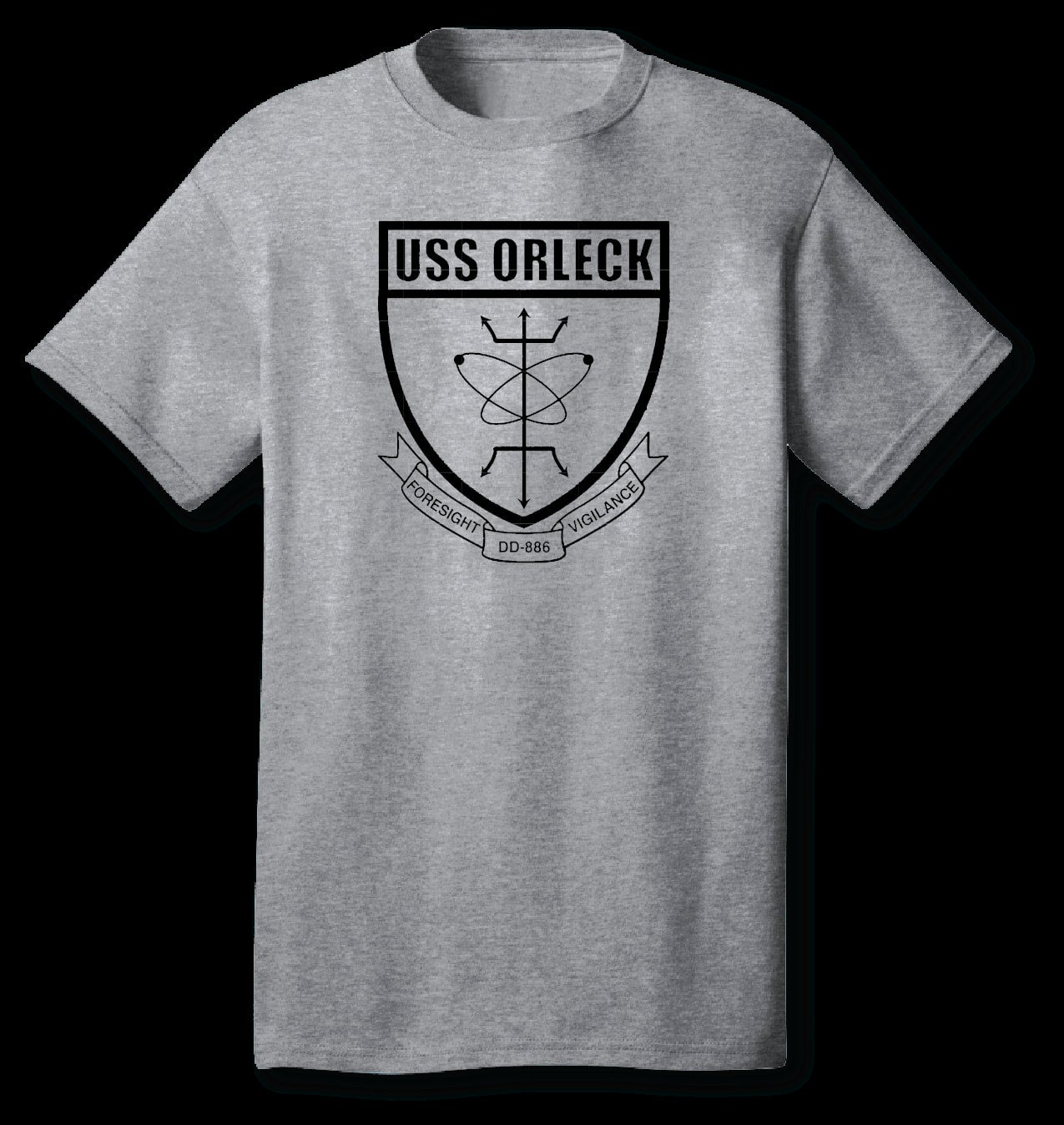 USS Orleck Crest T-shirt in Grey | Jacksonville Historic Naval Ship Museum